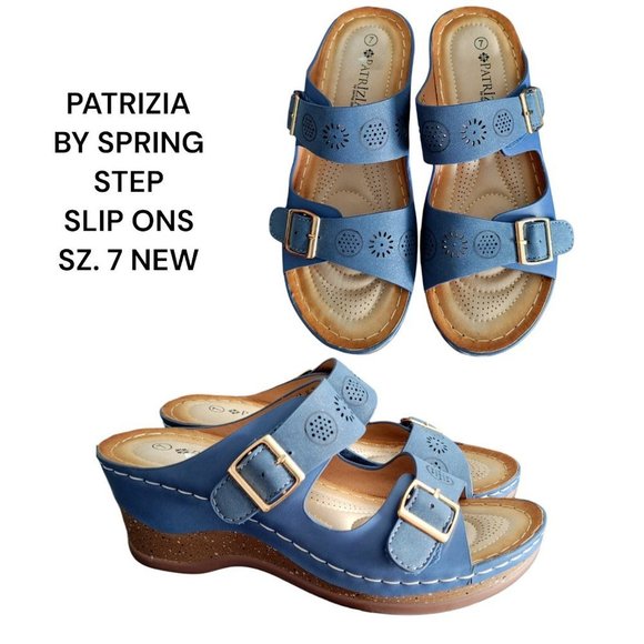 Spring Step | Shoes | Patrizia By Spring Step Slip On Blue Sandal Wedge ...